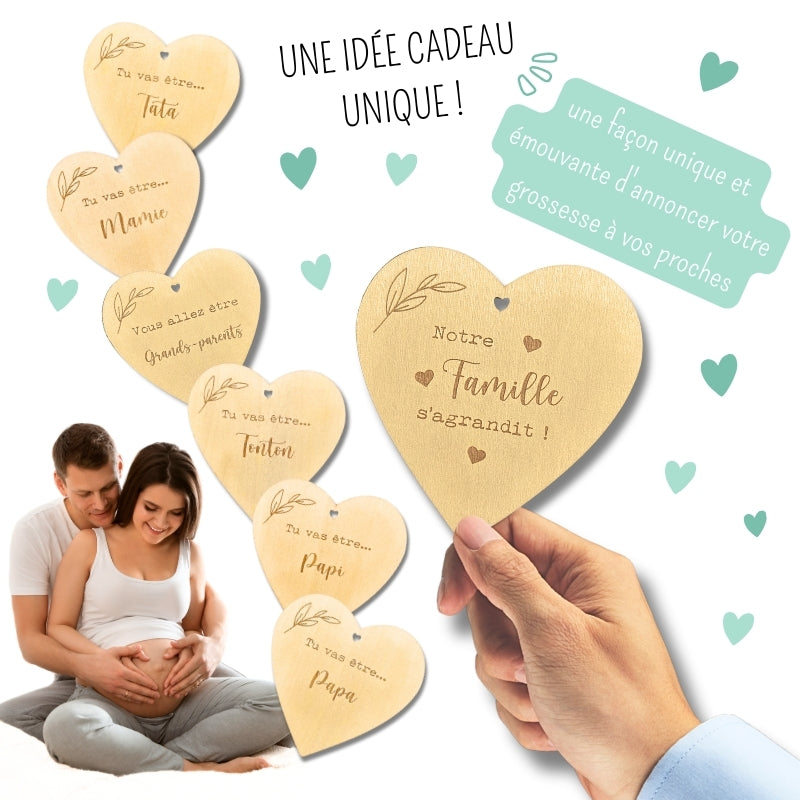 Coeur en bois gravé - Annonce de grossesse | Leobulle